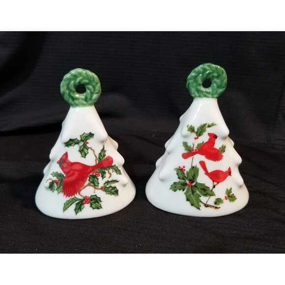Lefton | Holiday | Two 2 Vtg 98s Lefton Bells Ceramic White Cardinal ...